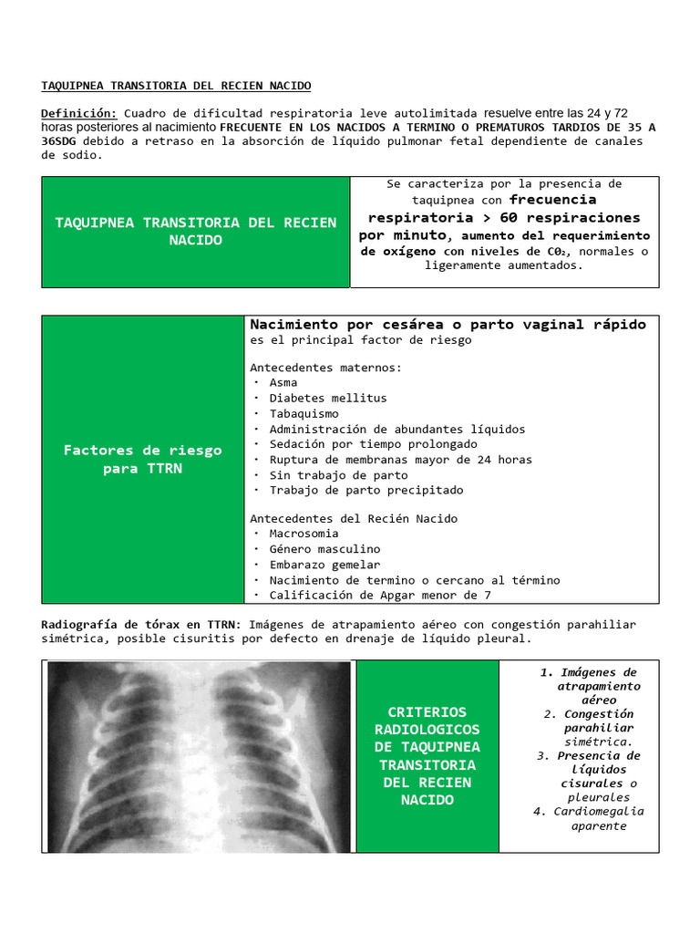 Taquipnea Transitoria en Neonatos | PDF | Parto | Enfermedades y trastornos
