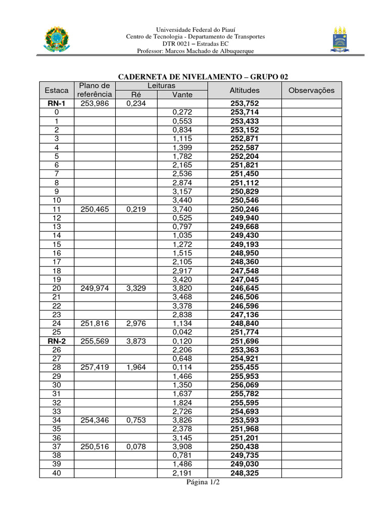 caderneta de nivelamento | PDF