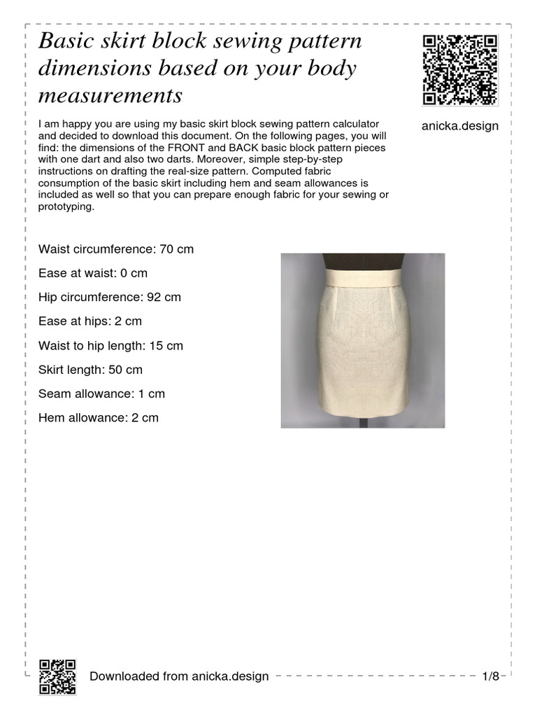 Basic Skirt Block Pattern Anicka Design | PDF | Seam (Sewing) | Clothing