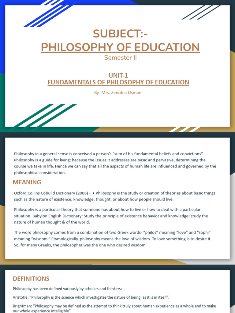 Sem 2 Unit 1 Philosophy of Education | PDF | Philosophy Of Education ...