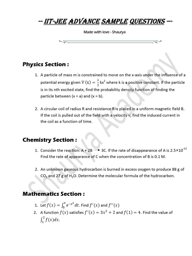 IIT-JEE Adv. Sample Questions | PDF