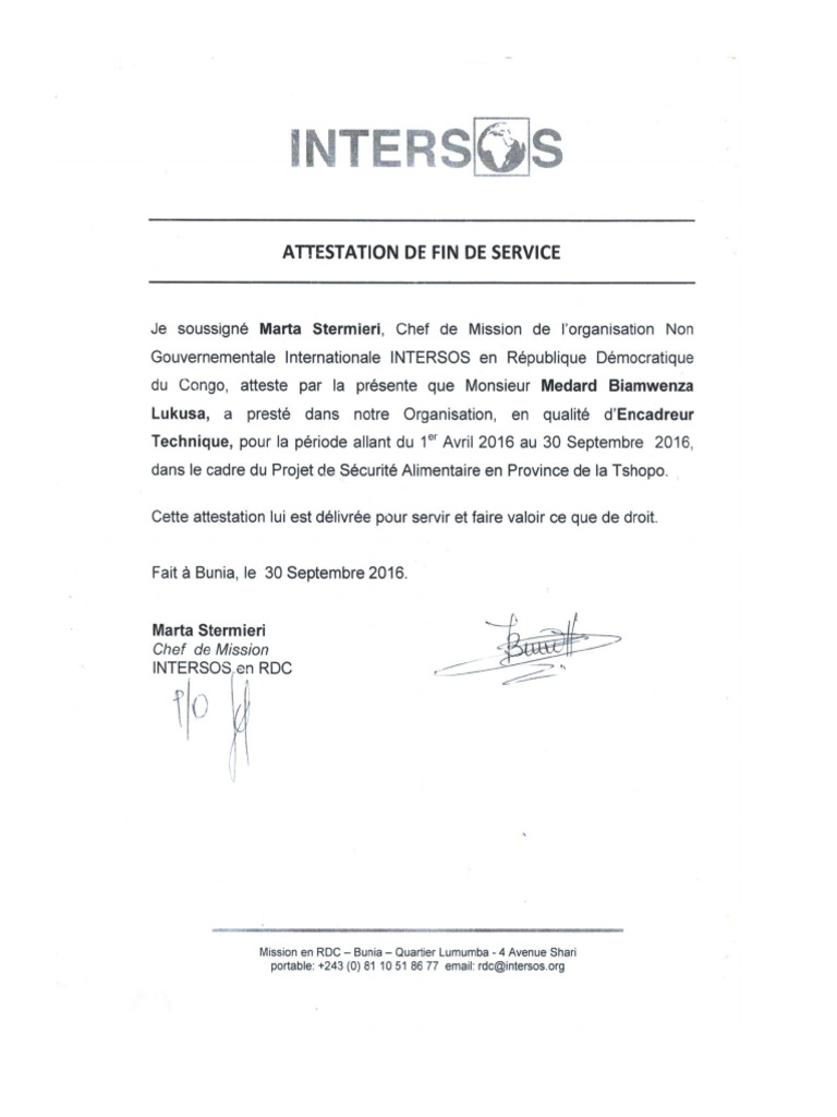 Attestation de Service Rendu | PDF