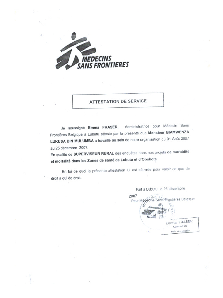 Attestation de Service Rendu | PDF