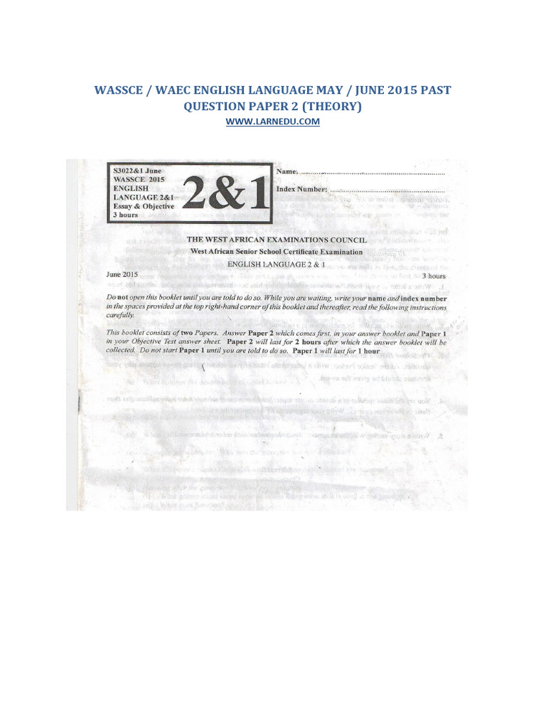 WASSCE WAEC English Language May June 2015 Past Question Paper 2 | PDF