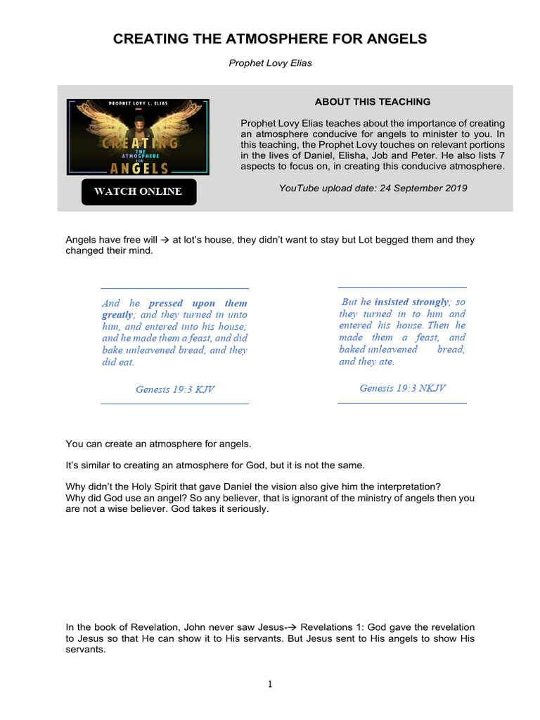 Creating The Atmosphere For Angels Prophet Lovy | PDF | Elijah | Jesus