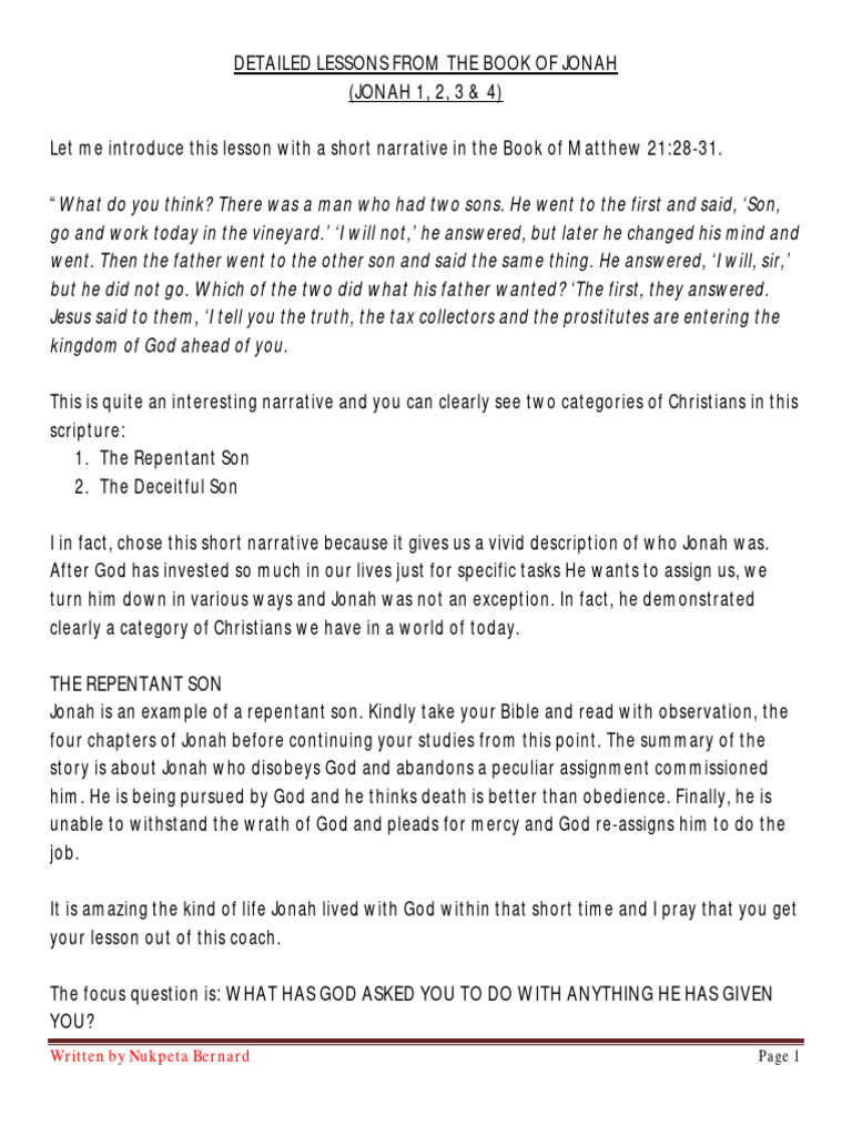 Lessons from the Book of Jonah | PDF | Jonah | Religious Belief And Doctrine