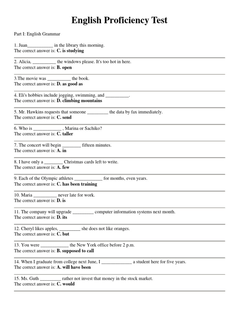 English Grammar Proficiency Test | PDF | Language Arts & Discipline ...