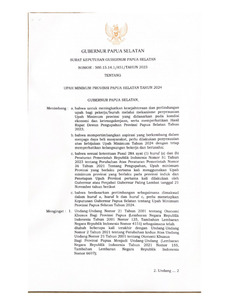 SK Gubernur Papua Selatan | PDF