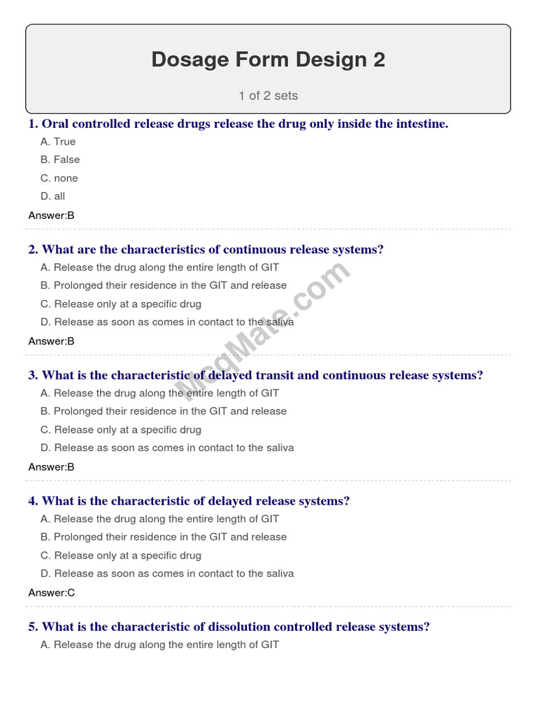Dosage-Form-Design-2 (Set 1) | PDF | Pharmacokinetics | Liposome