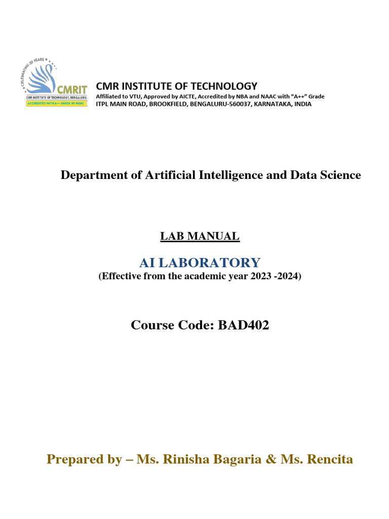 AI Lab Manual New-1-18 | PDF | Artificial Intelligence | Intelligence ...