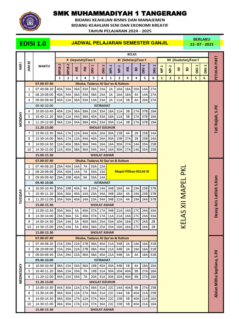 Jadwal KBM - Revisi | PDF