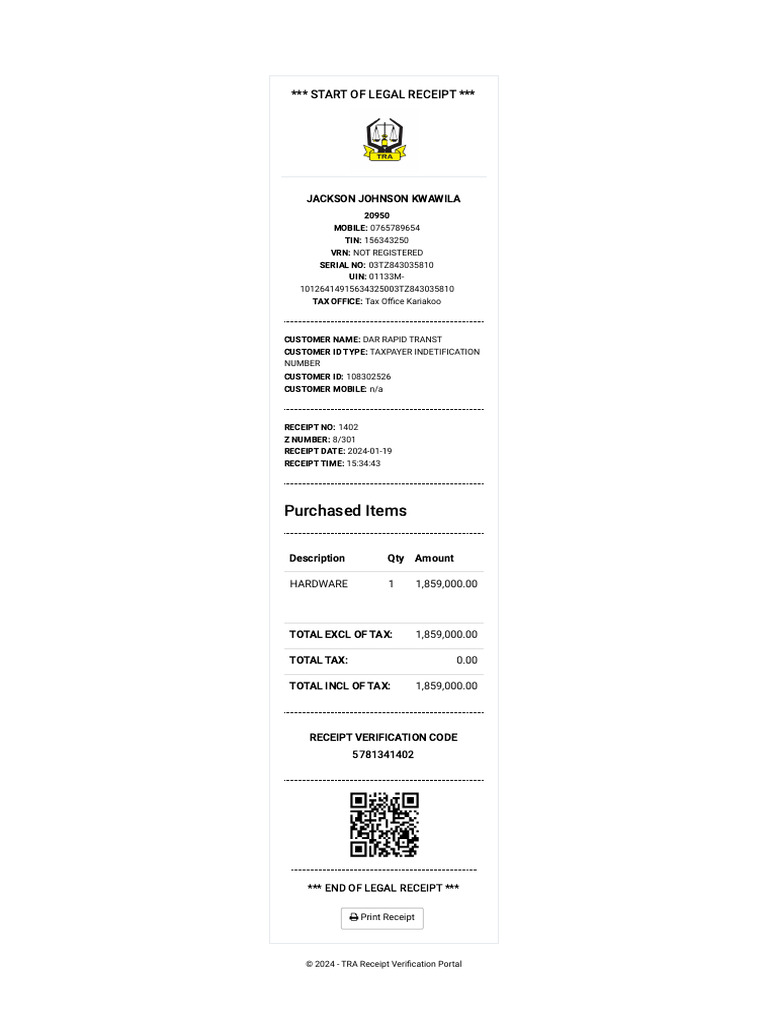 EFD - Receipt Verification | PDF
