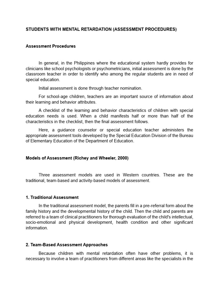 STUDENTS WITH MENTAL RETARDATION (ASSESSMENT PROCEDURES) 2024 ...