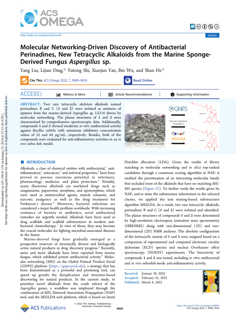 Liu Et Al 2022 Molecular Networking Driven Discovery Of Antibacterial Perinadines New
