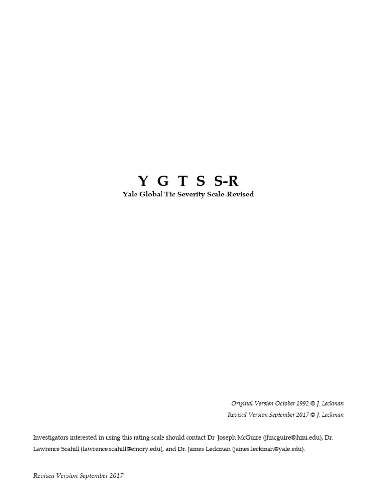 Yale Global Tic Severity Scale 2017 | PDF