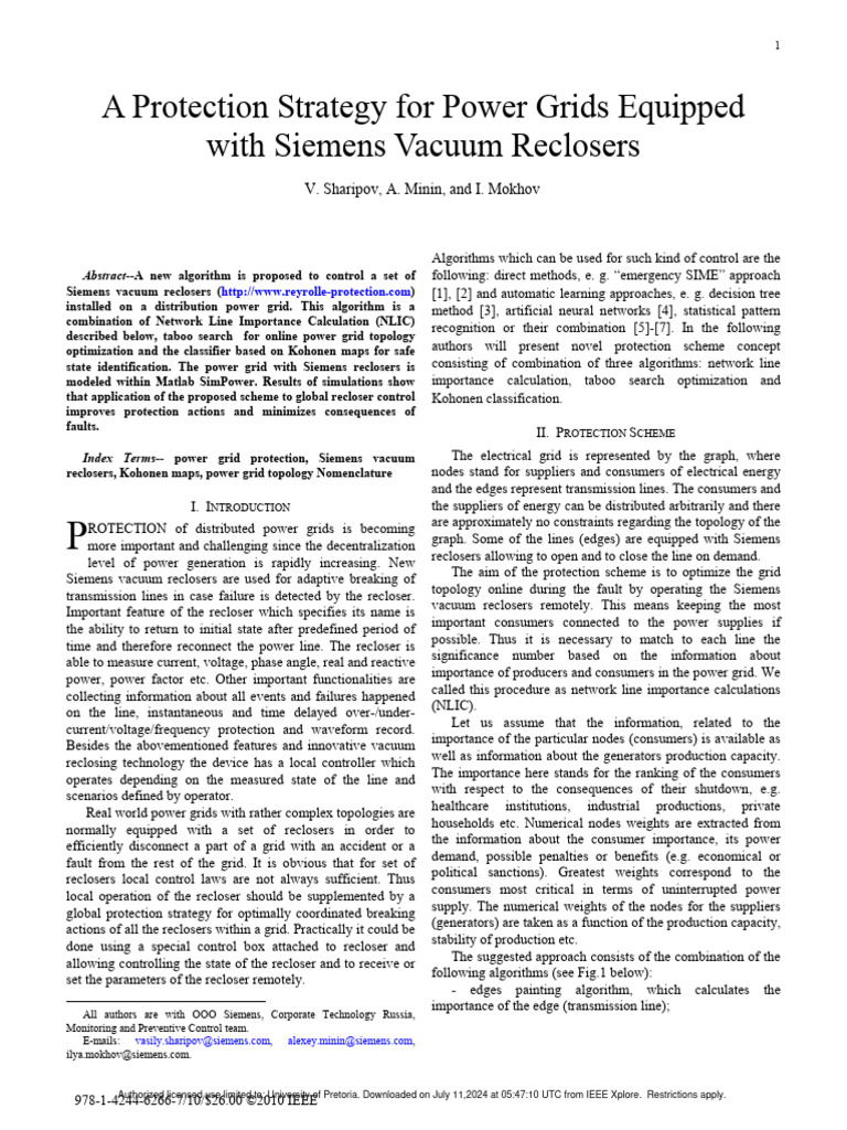 A Protection Strategy For Power Grids Equipped With Siemens Vacuum ...
