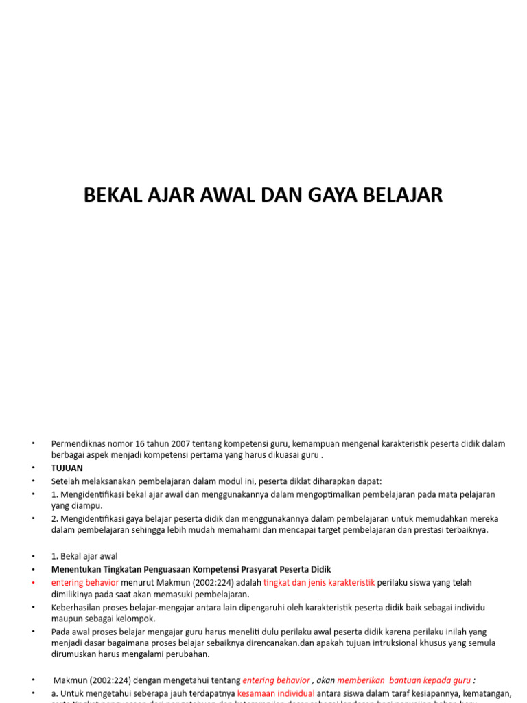 Gpo - Kk.a Bekal Ajar Awal Dan Gaya Belajar | PDF | Karier & Perkembangan