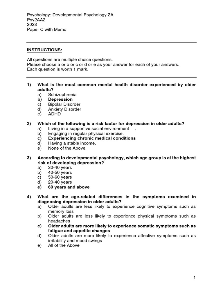 Psy2AA2 June 2023 Exam Paper C With Memo | PDF | Prenatal Development ...