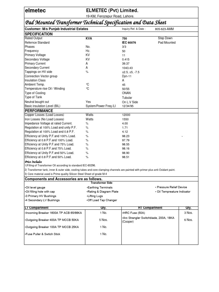 750kva PMT | PDF | Transformer | Electrical Engineering