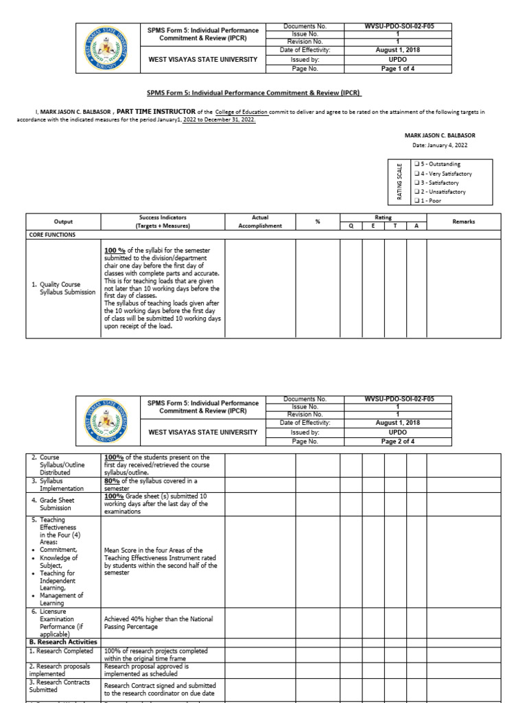 Ipcr Targets 2022 Pdf