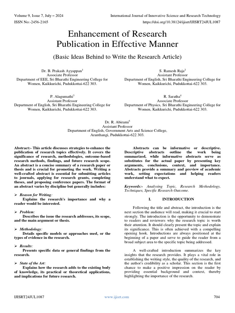 Enhancement of Research Publication in Effective Manner | PDF ...