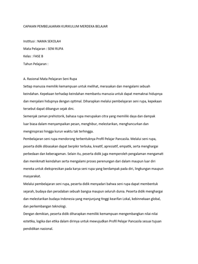 Capaian Pembelajaran Kurikulum Merdeka Belajar | PDF | Karier & Perkembangan | Seni