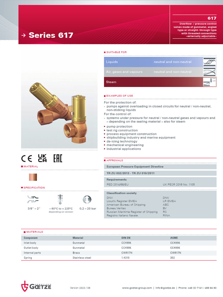 Goetze 617 Datasheet en | PDF | Valve | Gases