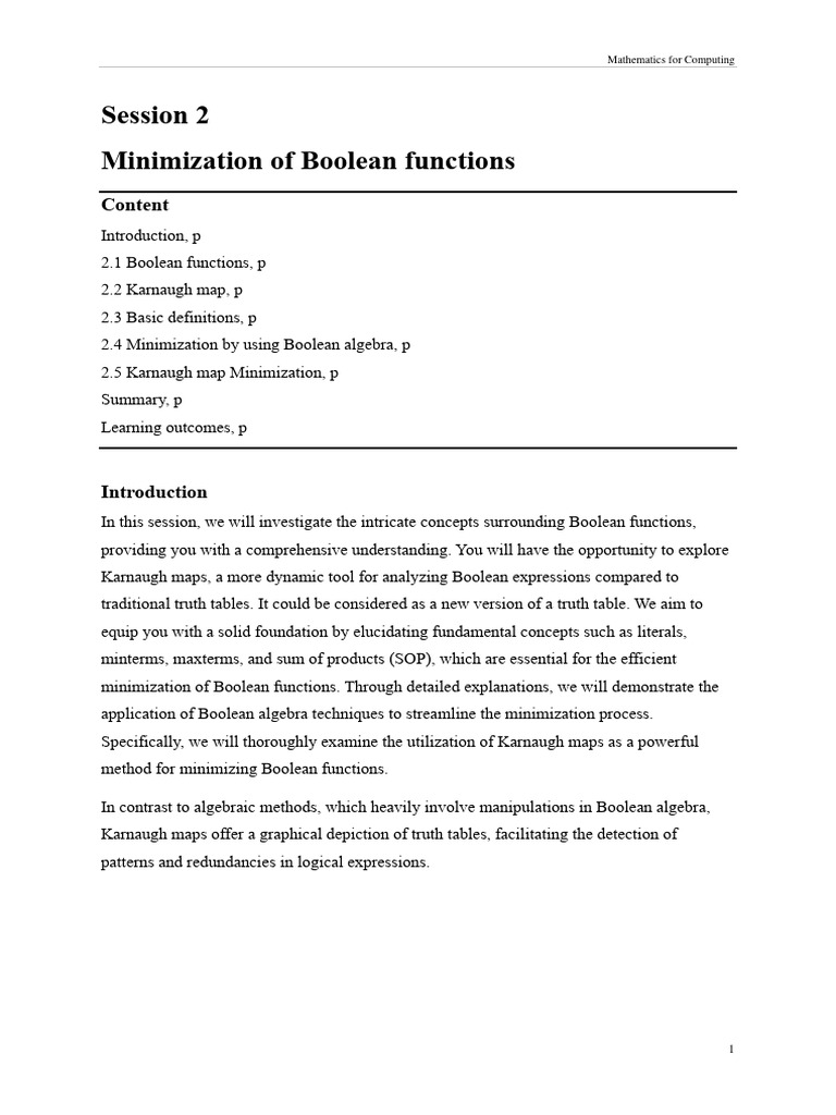 Session 2 Minimization of Boolean Functions Final | PDF | Function ...