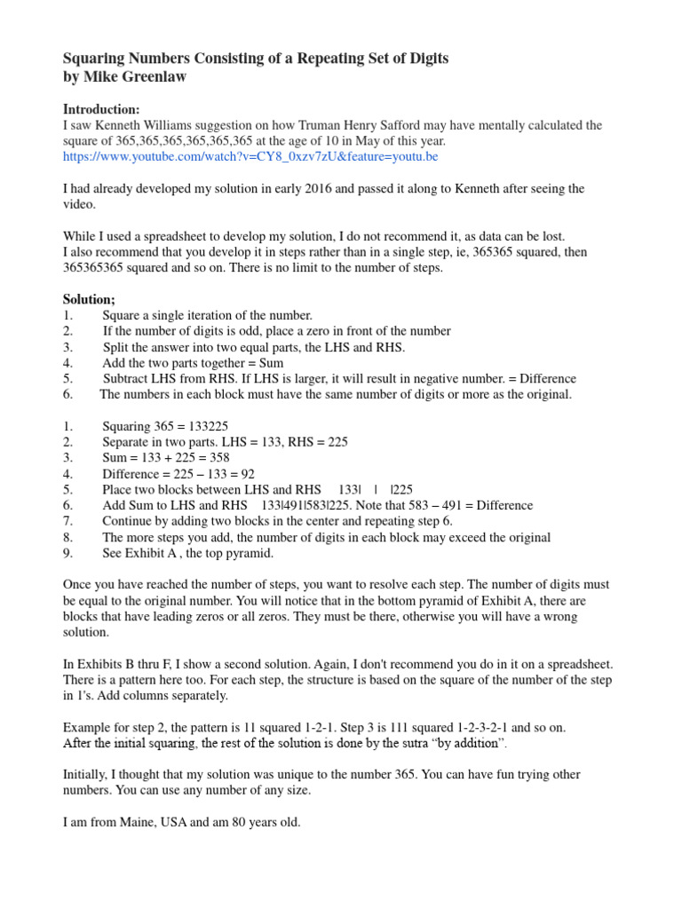 Squaring Repeating Numbers | PDF | Numbers | Mathematical Objects