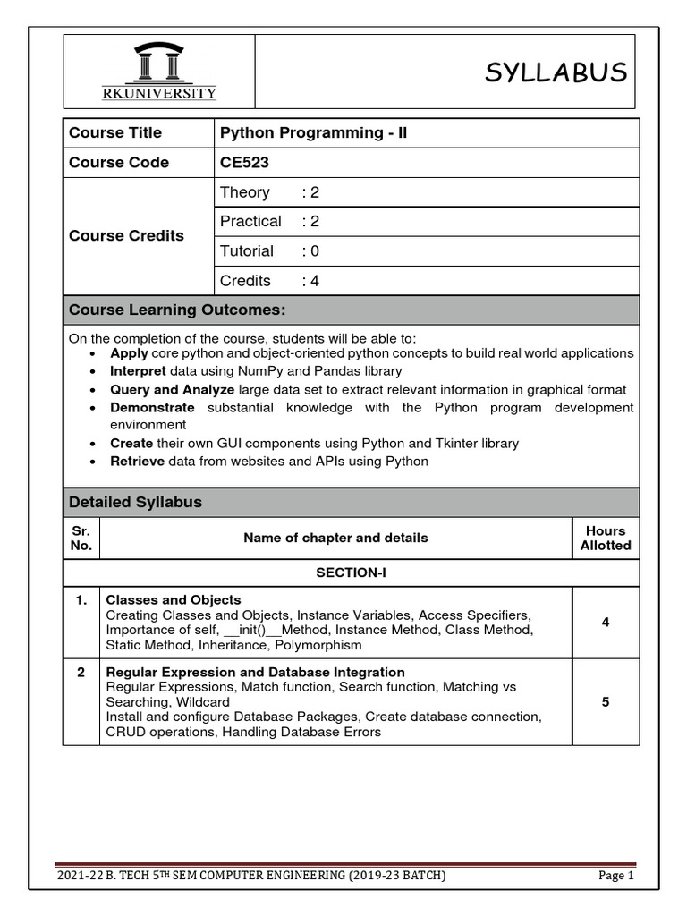 1 - CE523 - Python Programming - II - CE - Sem5 - Batch2019-2023 | PDF | Python (Programming ...