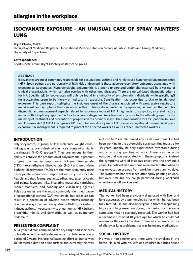 Cloete 2014 Isocyanate Exposure An Unusual Case of Spray Painter S Lung ...