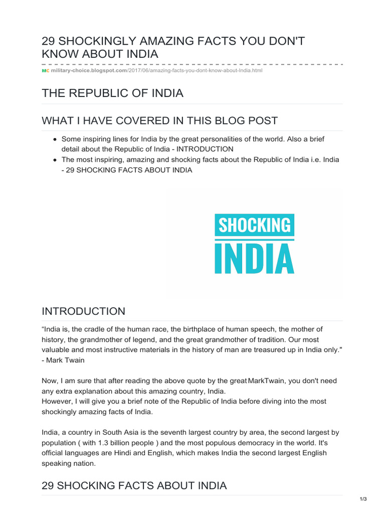 29 Shockingly Amazing Facts You Dont Know About India | PDF | Politics