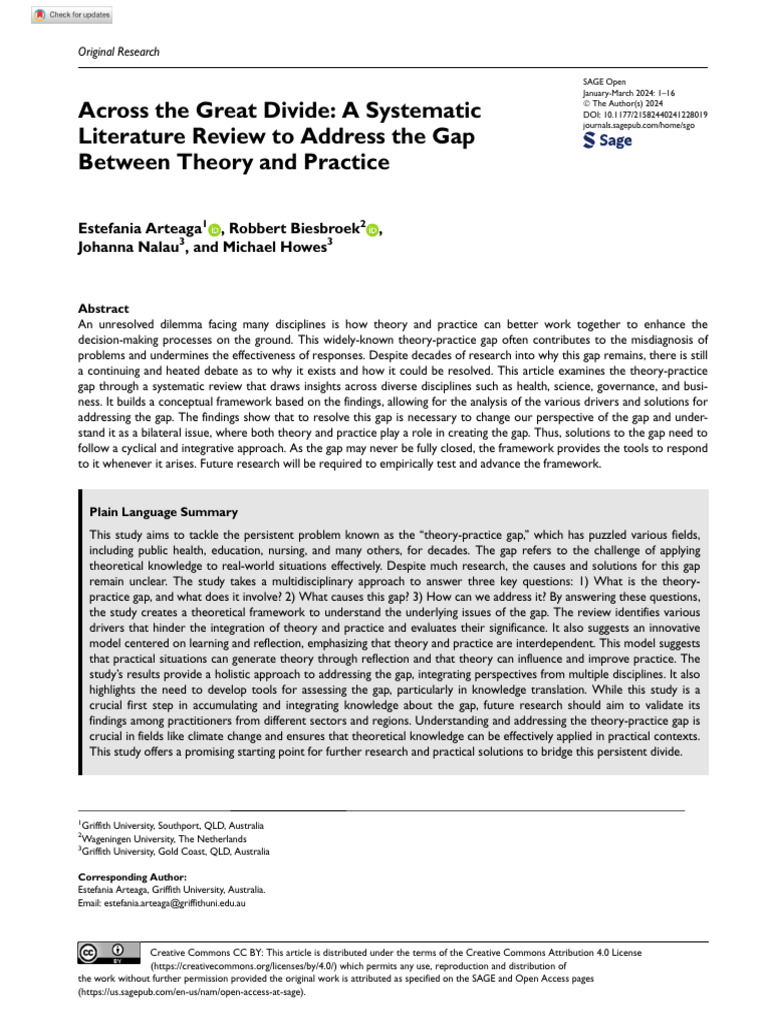 Arteaga Et Al 2024 Across The Great Divide A Systematic Literature ...