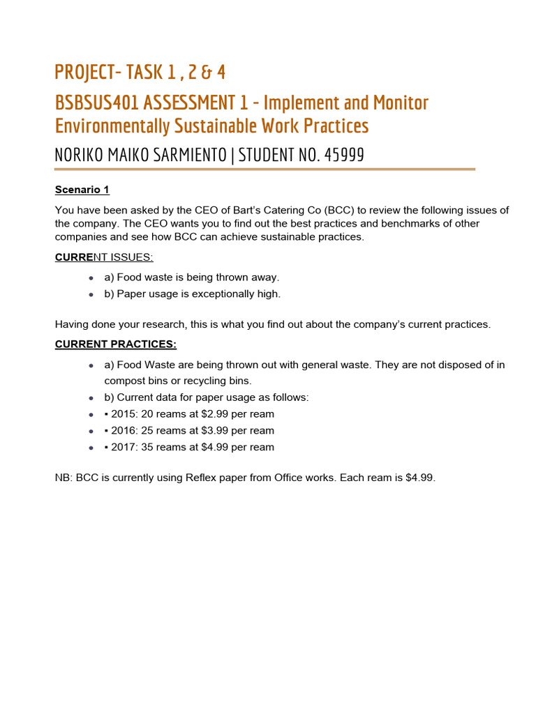 BSBSUS401 Implement and Monitor Environmentally Sustainable Work Practices - Assessment 1 ...