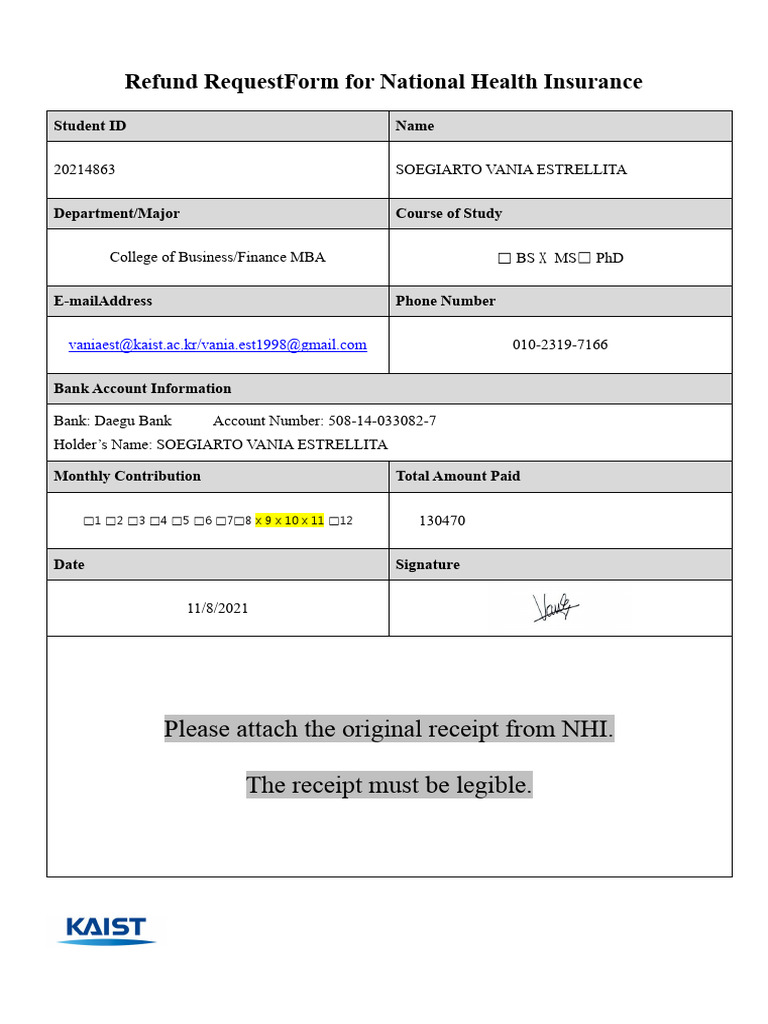 GKS Refund Request Form For National Health Insurance - Vania ...
