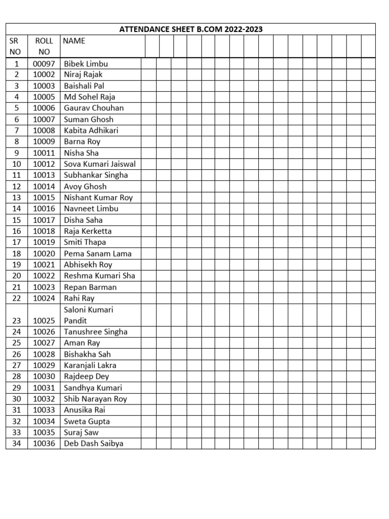 Attendance Format 2021-2022 | PDF