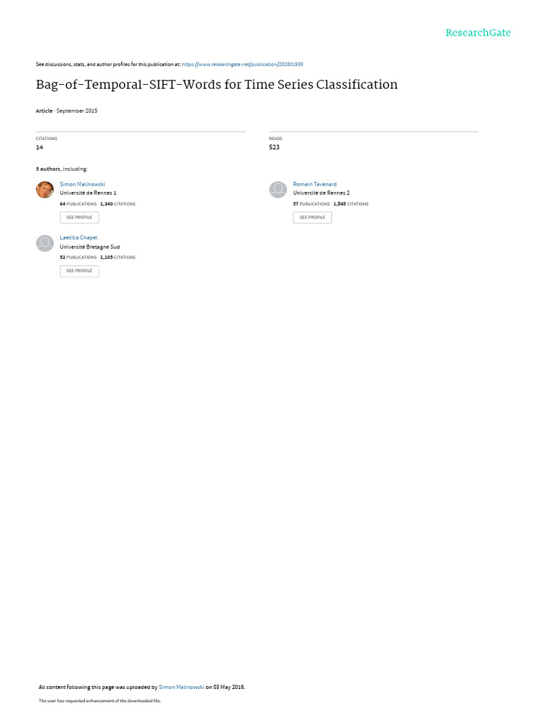 Bag-of-Temporal-SIFT-Words For Time Series Classif | PDF | Algorithms | Artificial Intelligence