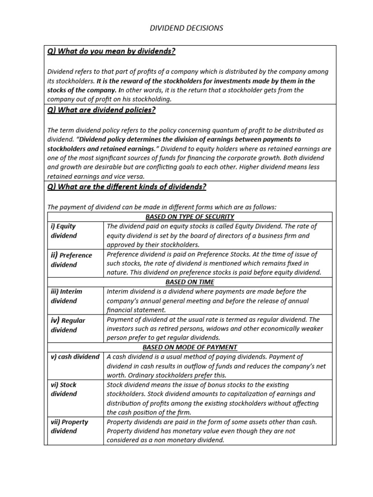 FM Dividend Decisions | PDF | Dividend | Share Repurchase