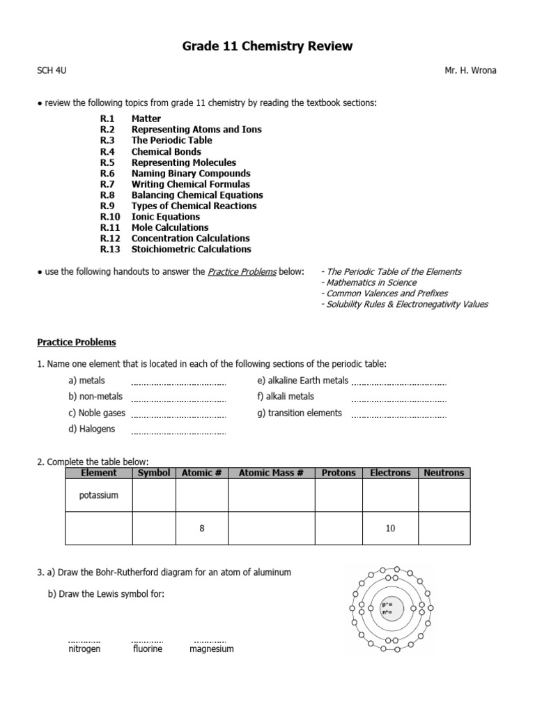 Grade 11 Chemistry - Review | PDF | Chemical Compounds | Chemical Bond