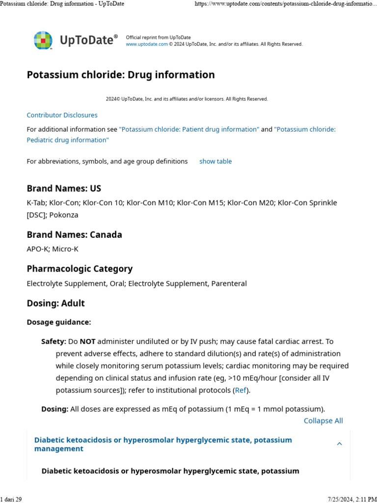 Potassium Chloride - Drug Information - UpToDate | PDF | Intravenous ...