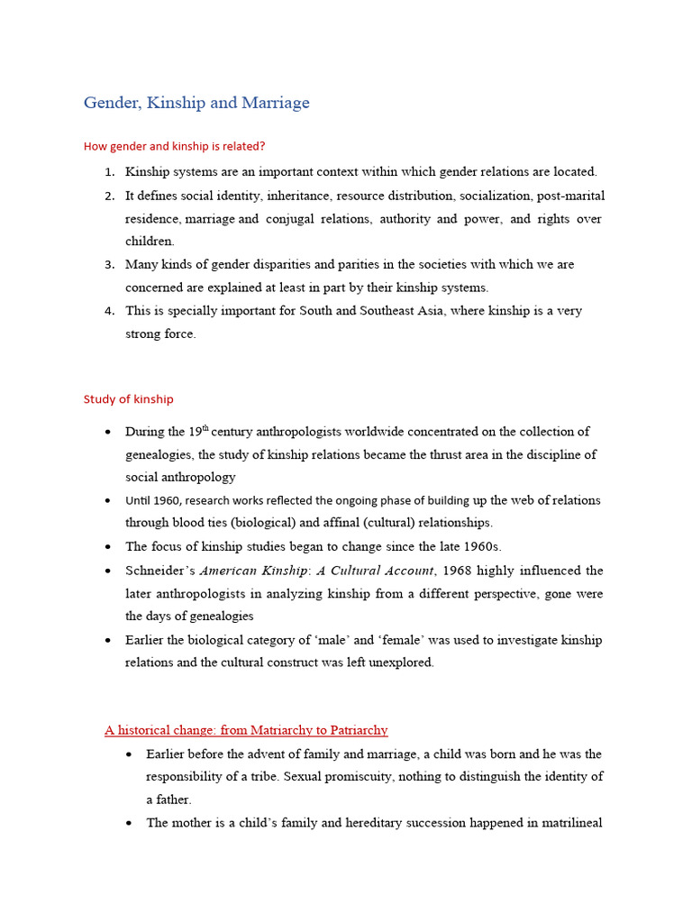 Gender Marriage and Kinship | PDF | Kinship | Family