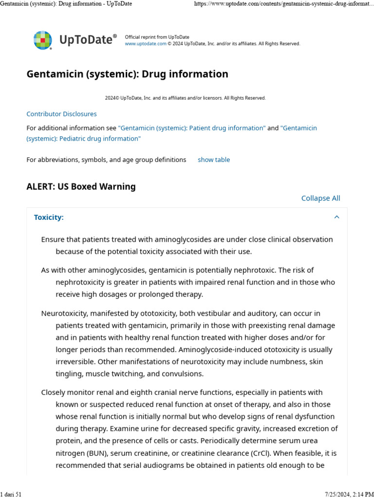Gentamicin (Systemic) - Drug Information - UpToDate | PDF | Sepsis ...
