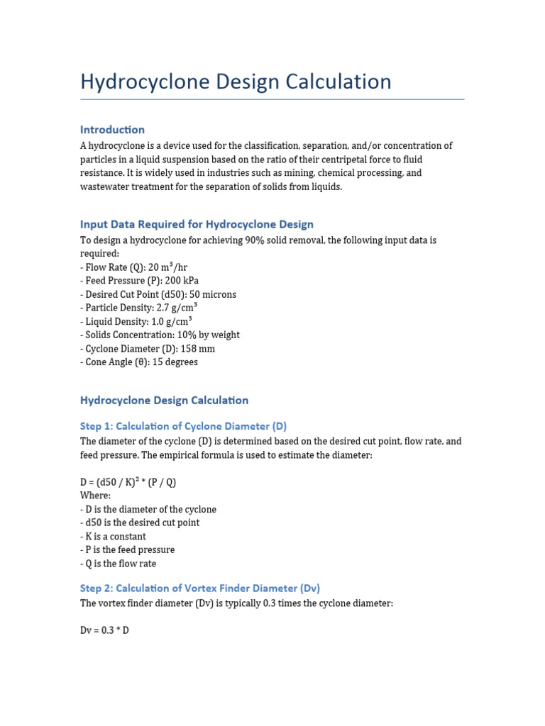 Hydrocyclone Design Case Study | PDF | Flow Measurement | Vortices