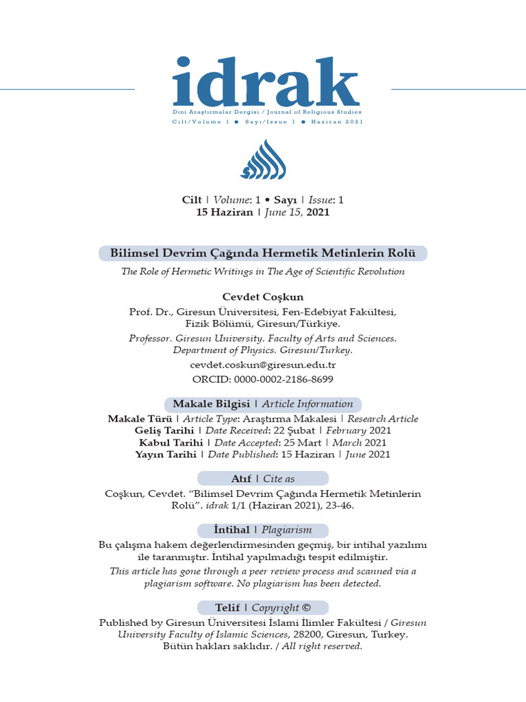 Bilimsel Devrim - A - Nda Hermetik Metinlerin Rol - (#1056785) - 2188000 | PDF