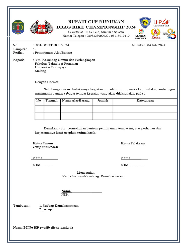 Form Peminjaman Ruangan 2024 | PDF