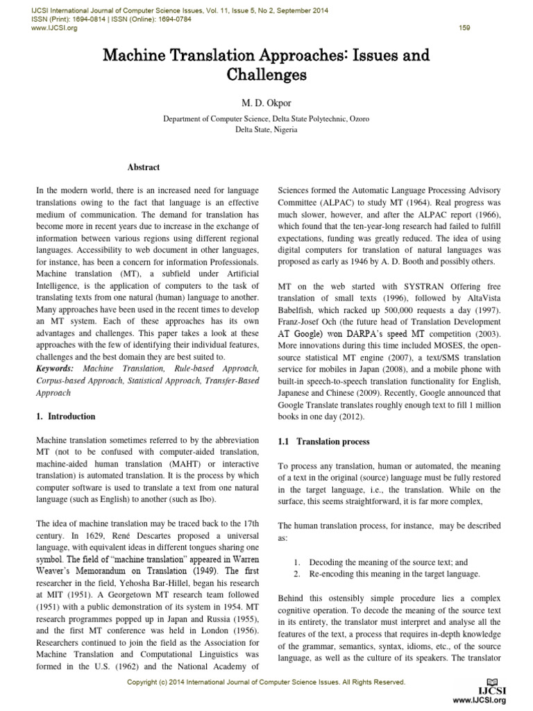 Machine Translation Approaches Issues An | PDF | Translations | Semantics