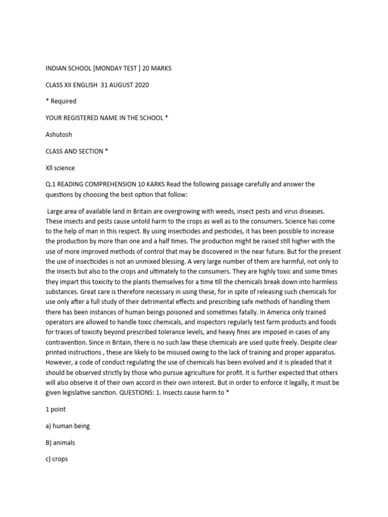 Comprehension & Extract Test | PDF | Insecticide | Pesticide