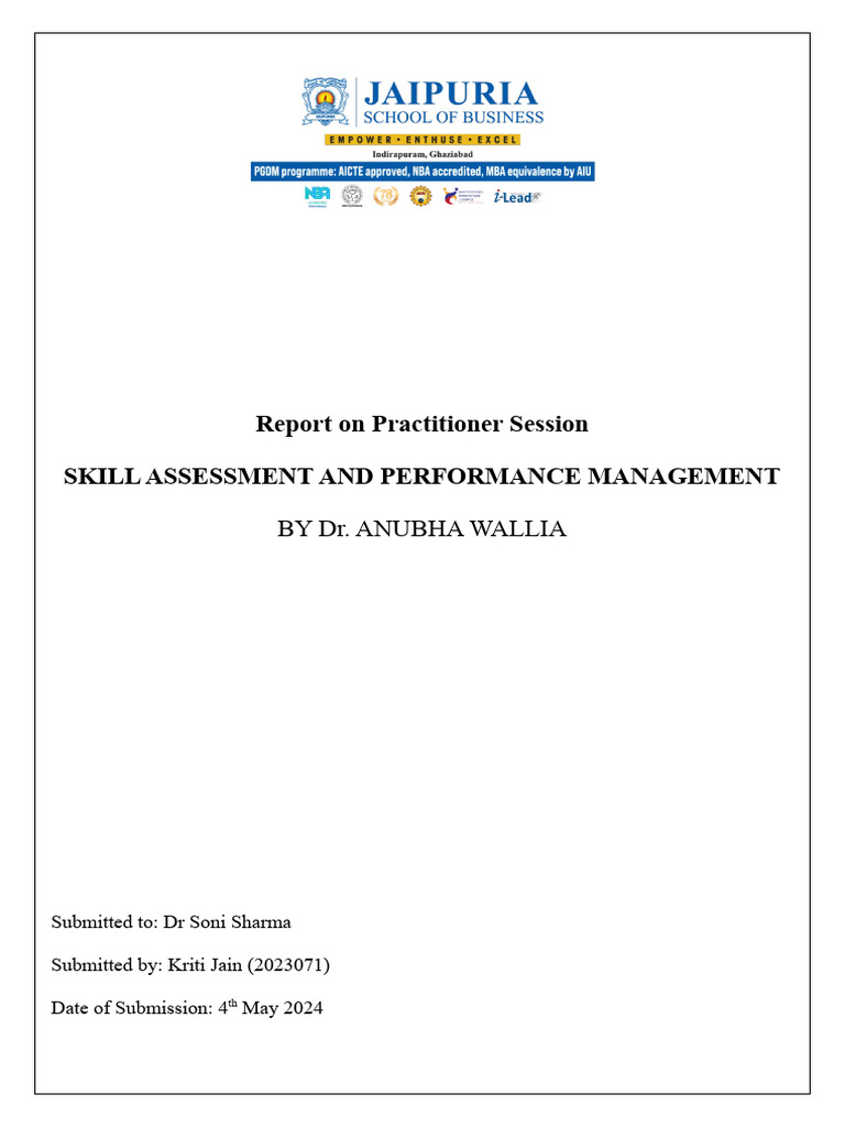 Kriti Jain - (2023071) Report On Practitioner Session by Dr. Anubha Wallia | PDF | Goal | Goal ...