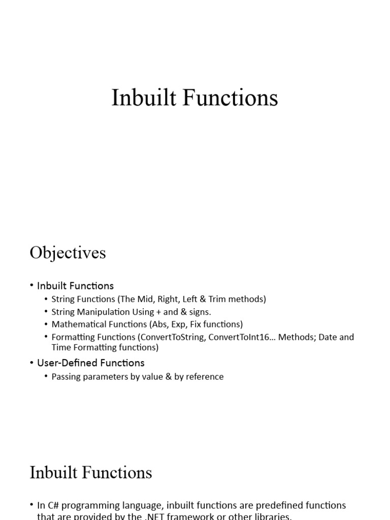 Inbuilt Functions Pdf Parameter Computer Programming C Sharp