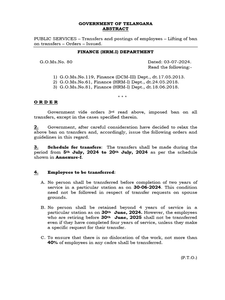 GO-80 - Lifting of Ban On General Transfer | PDF | Organ ...